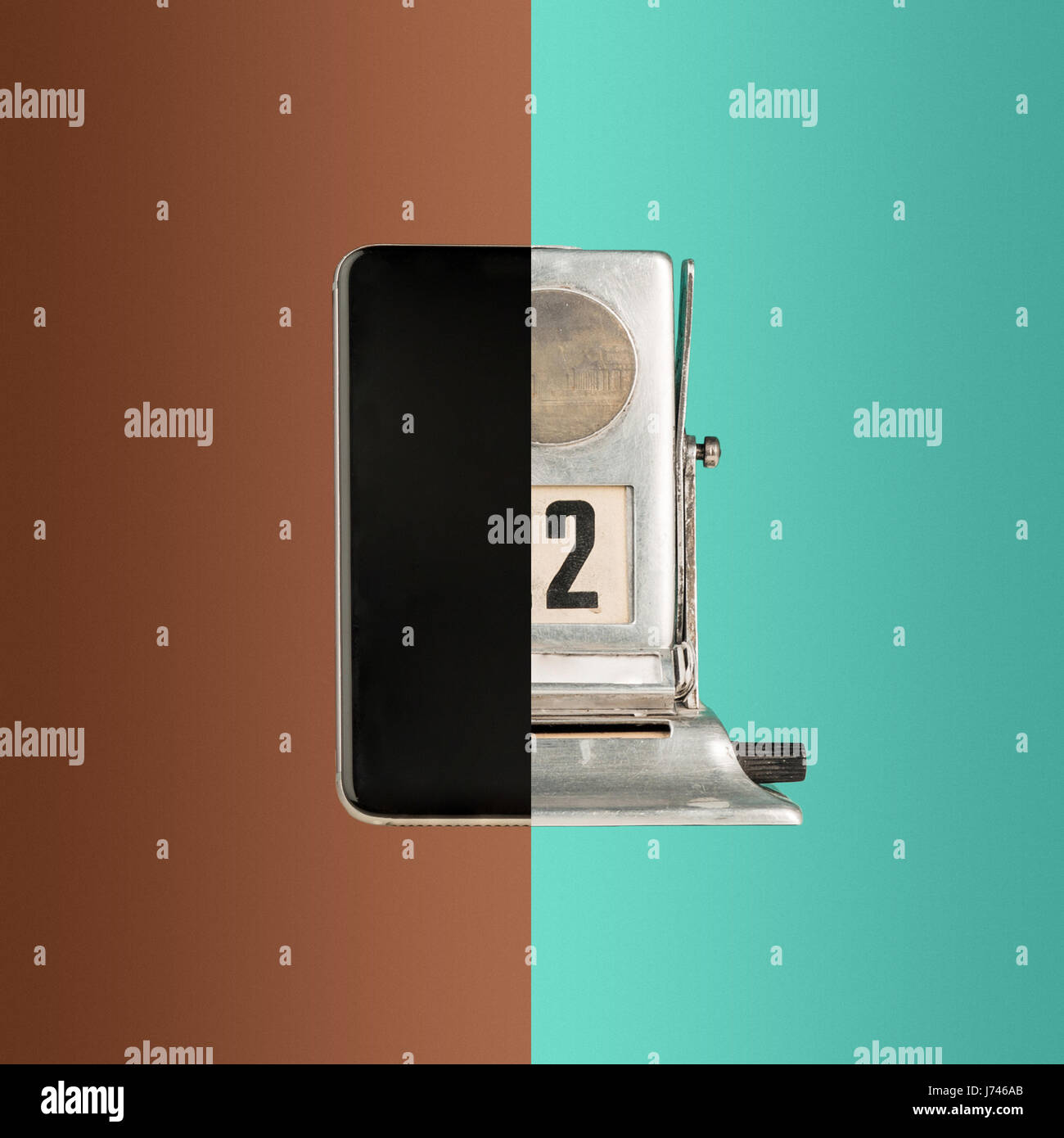 The collage from phone and old calendar Stock Photo - Alamy