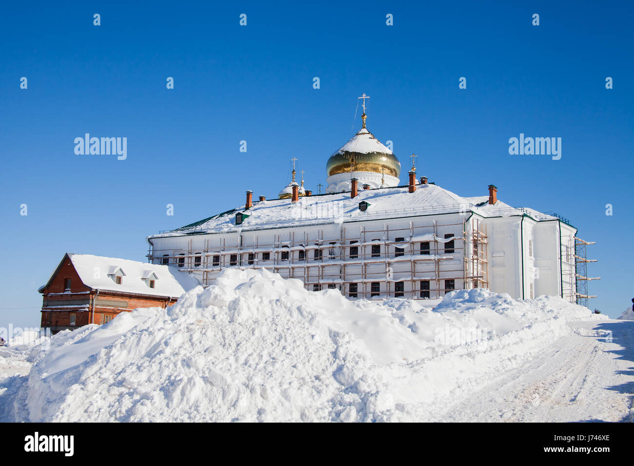 Winter landscape with a brotherly body and the Temple on White mountain ...