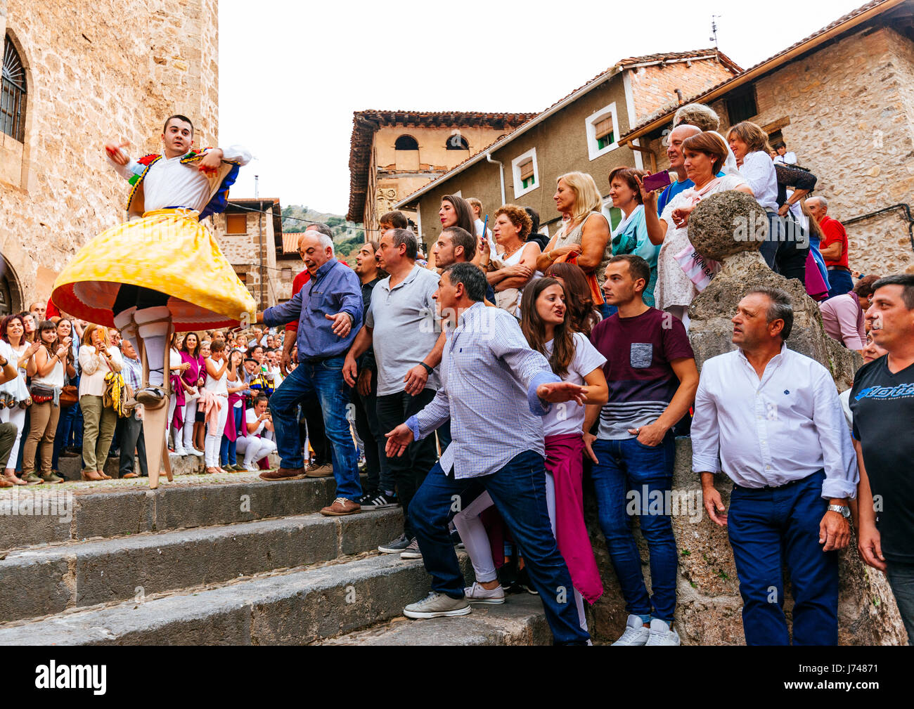 Dancing on the steps of the church of San Andrés. Famous folkloric ...