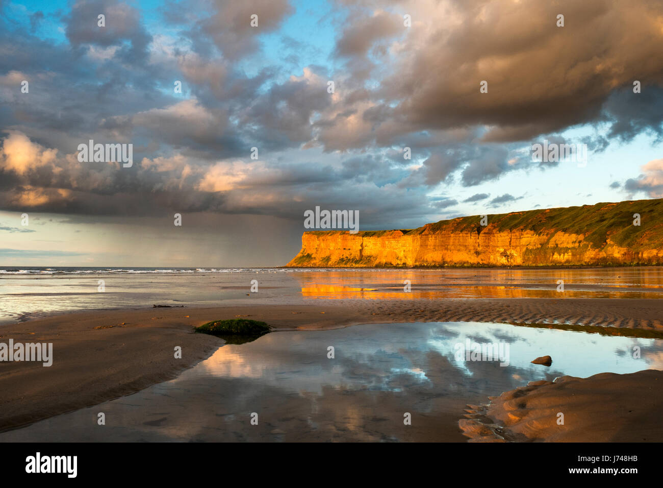 Huntcliffe Saltburn at Sunset with Summer Storm over the Sea, North ...