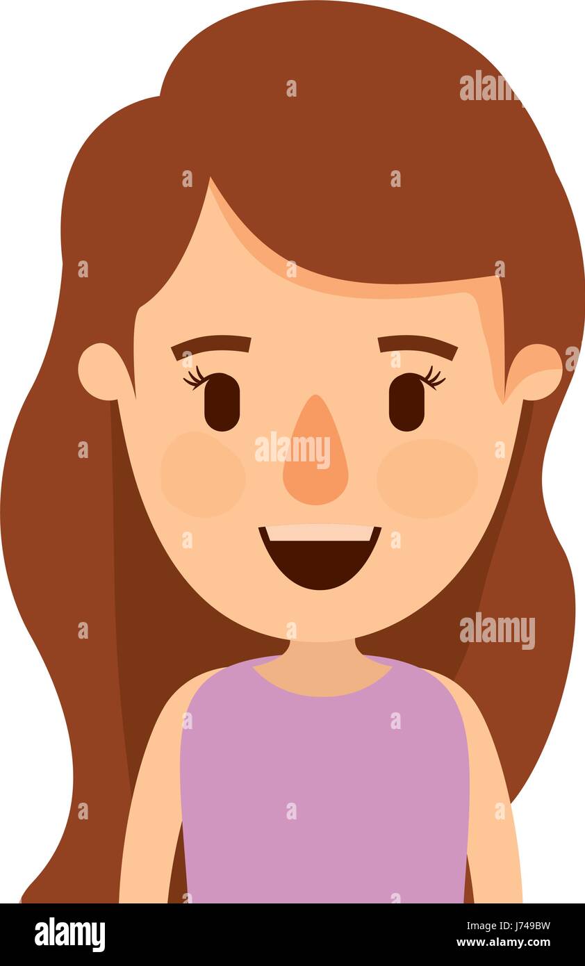 colorful caricature half body girl with long wavy hair Stock Vector ...