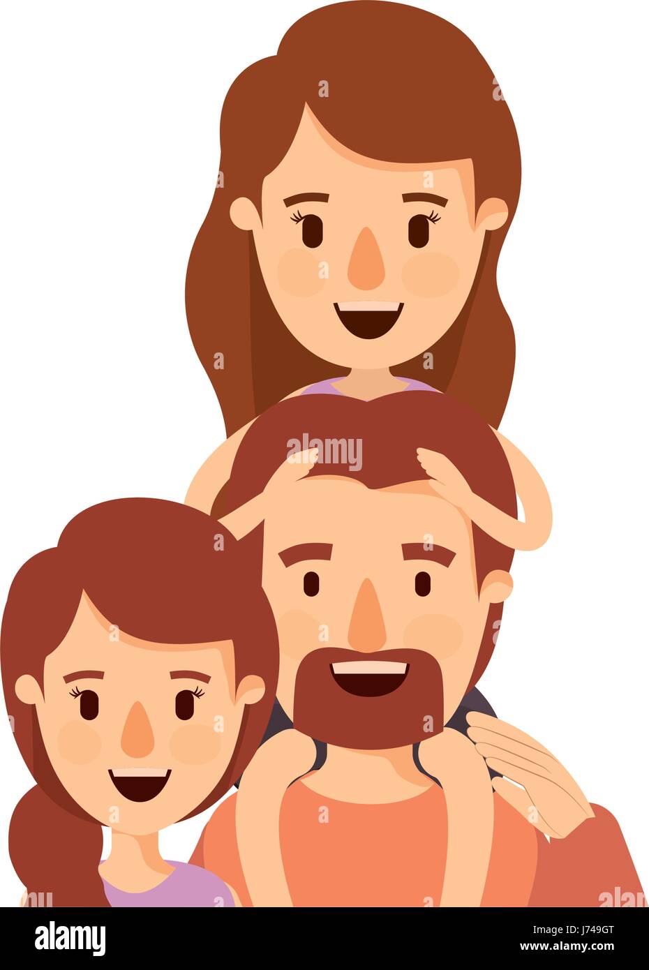 colorful caricature half body family with mother and father with ...