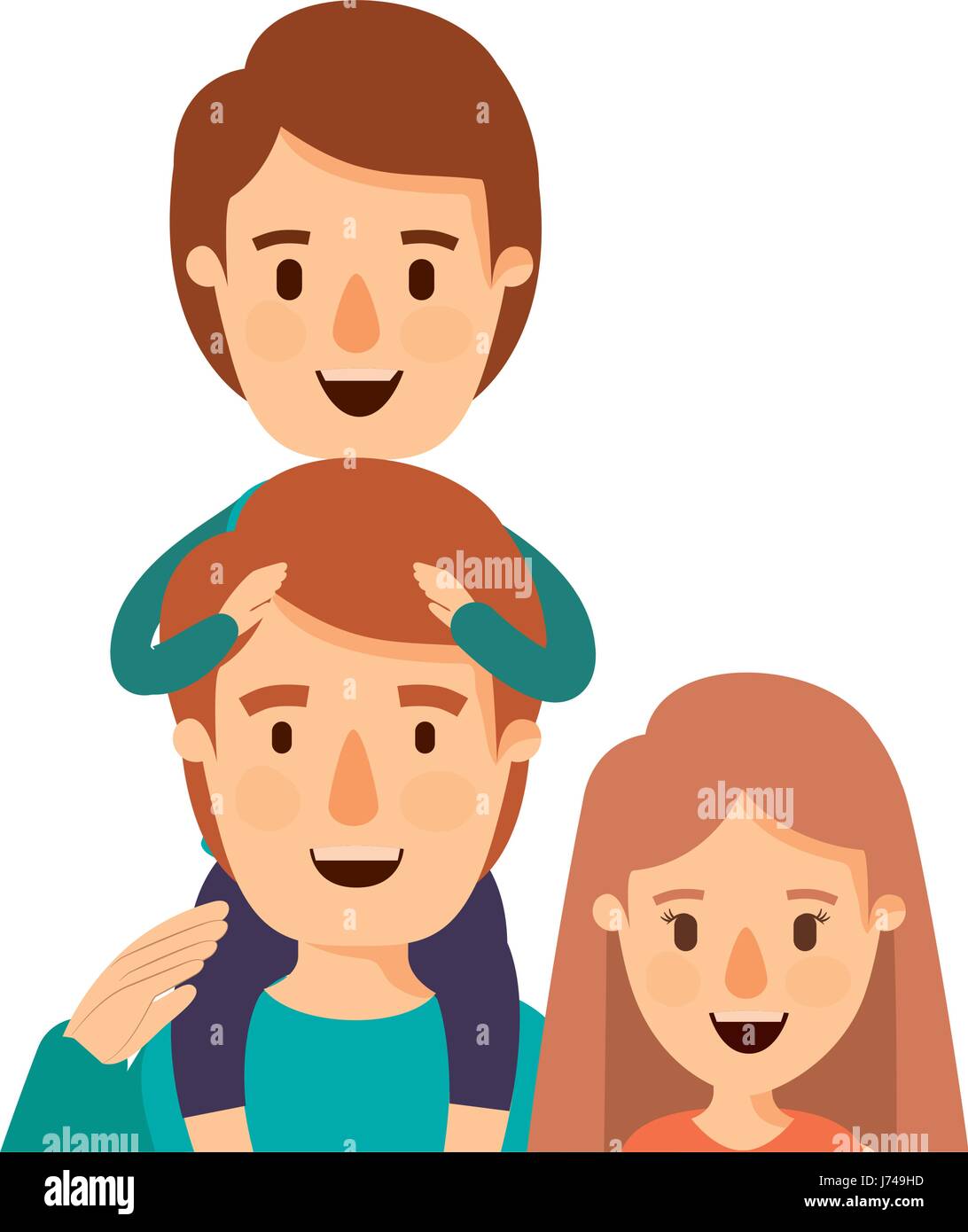 colorful caricature half body family mother and father with boy on his ...