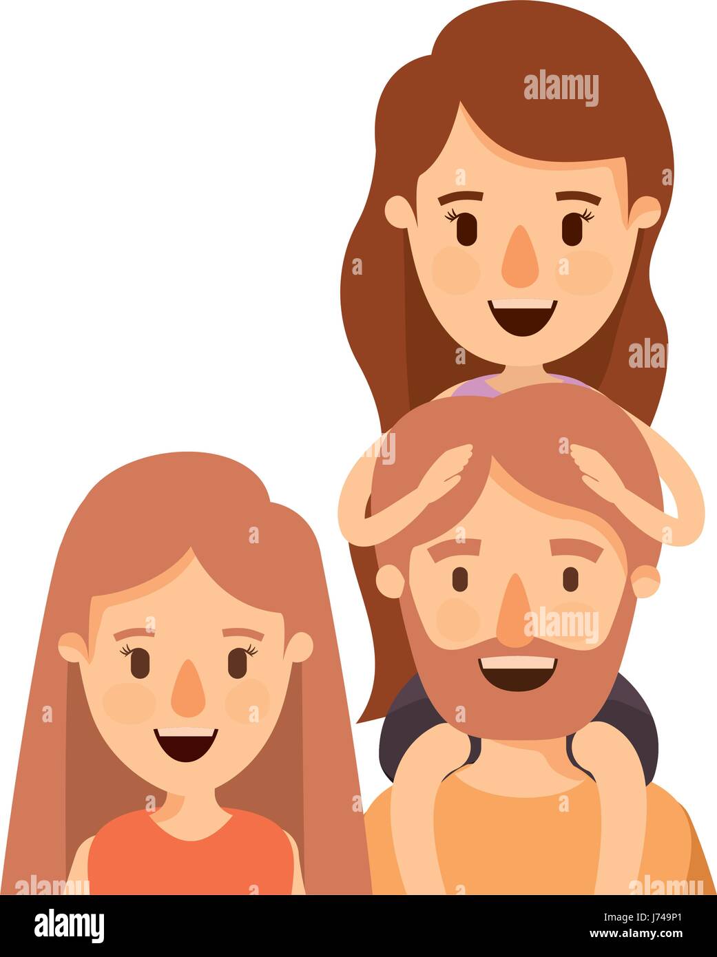 colorful caricature half body family parents with girl on his back ...