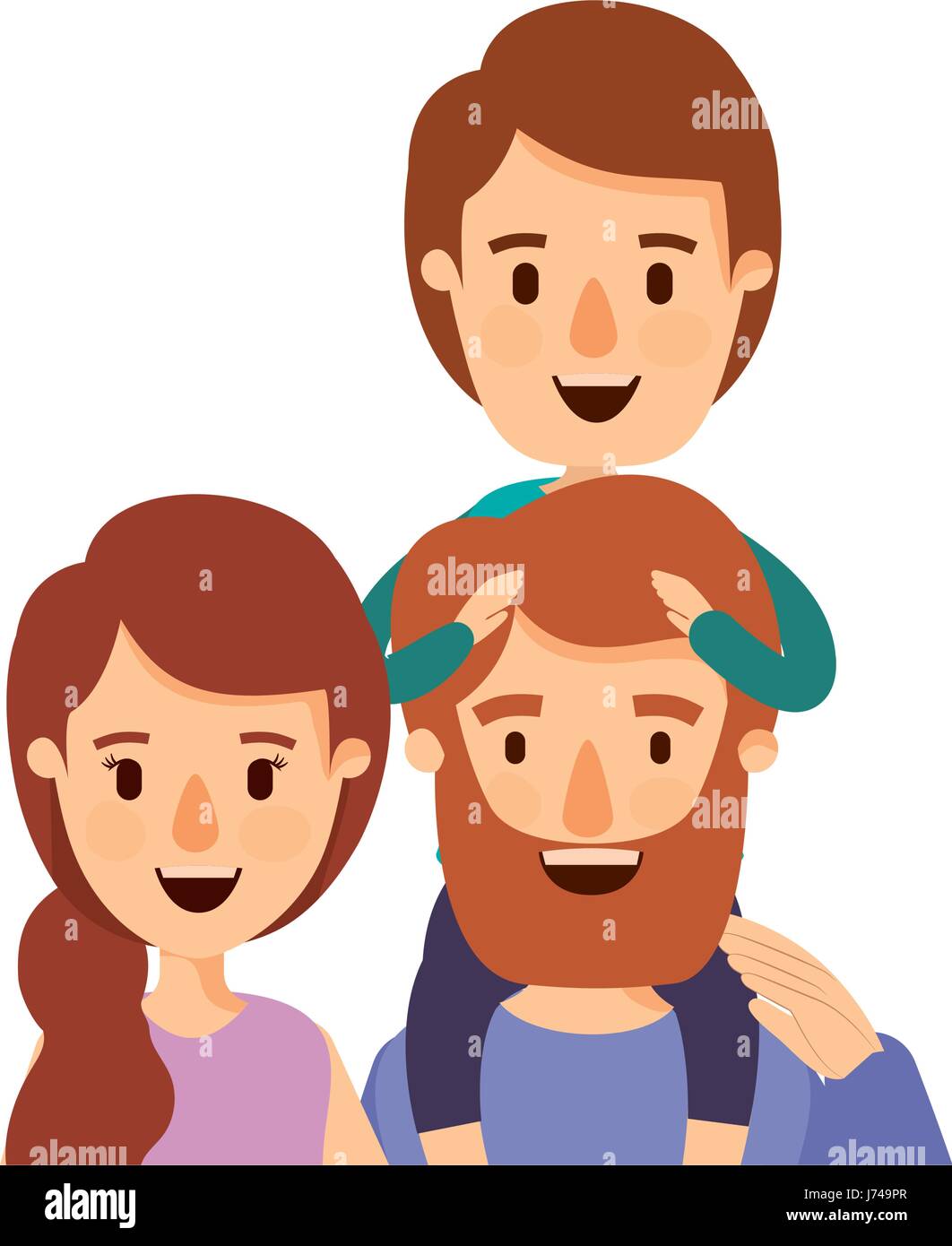 colorful caricature half body family parents with boy on his back Stock ...