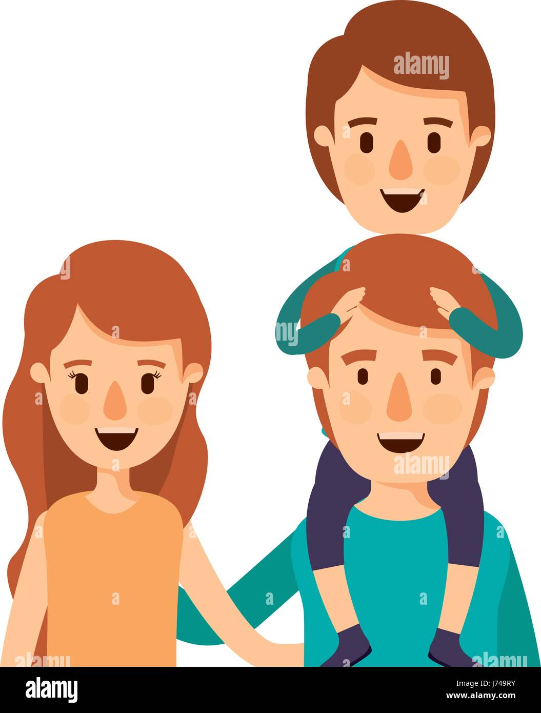 colorful caricature half body family parents with boy on his back Stock ...