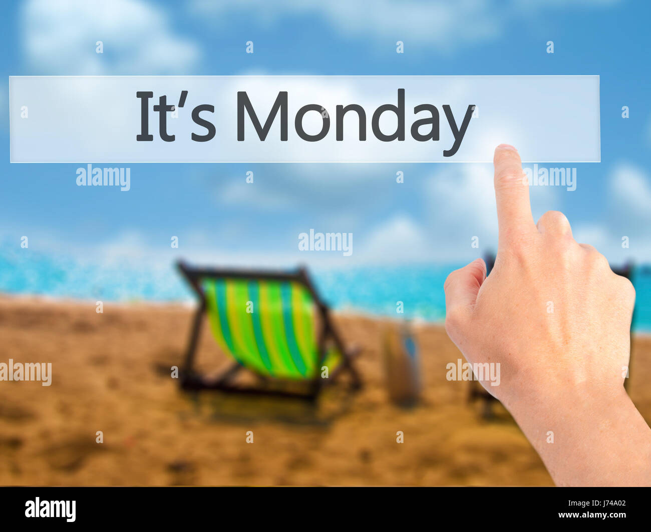 It's Monday - Hand pressing a button on blurred background concept ...