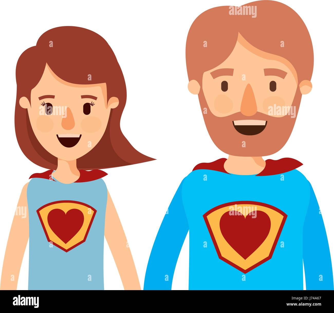 colorful caricature half body couple parents super hero with heart ...