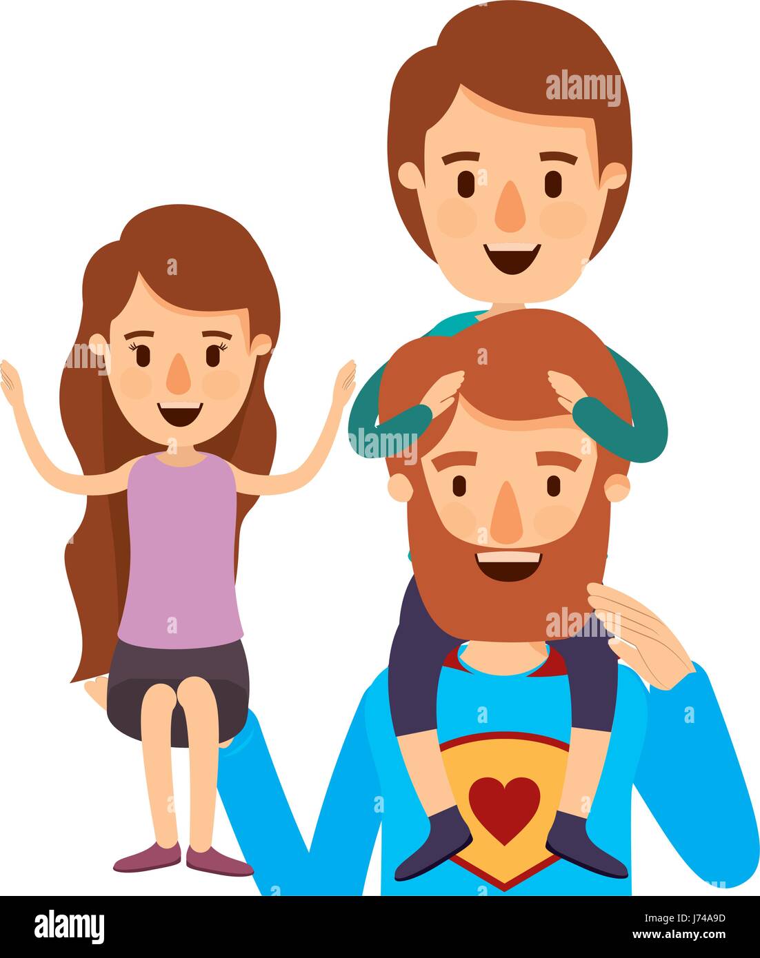 colorful caricature half body super dad hero with girl on his hand and ...