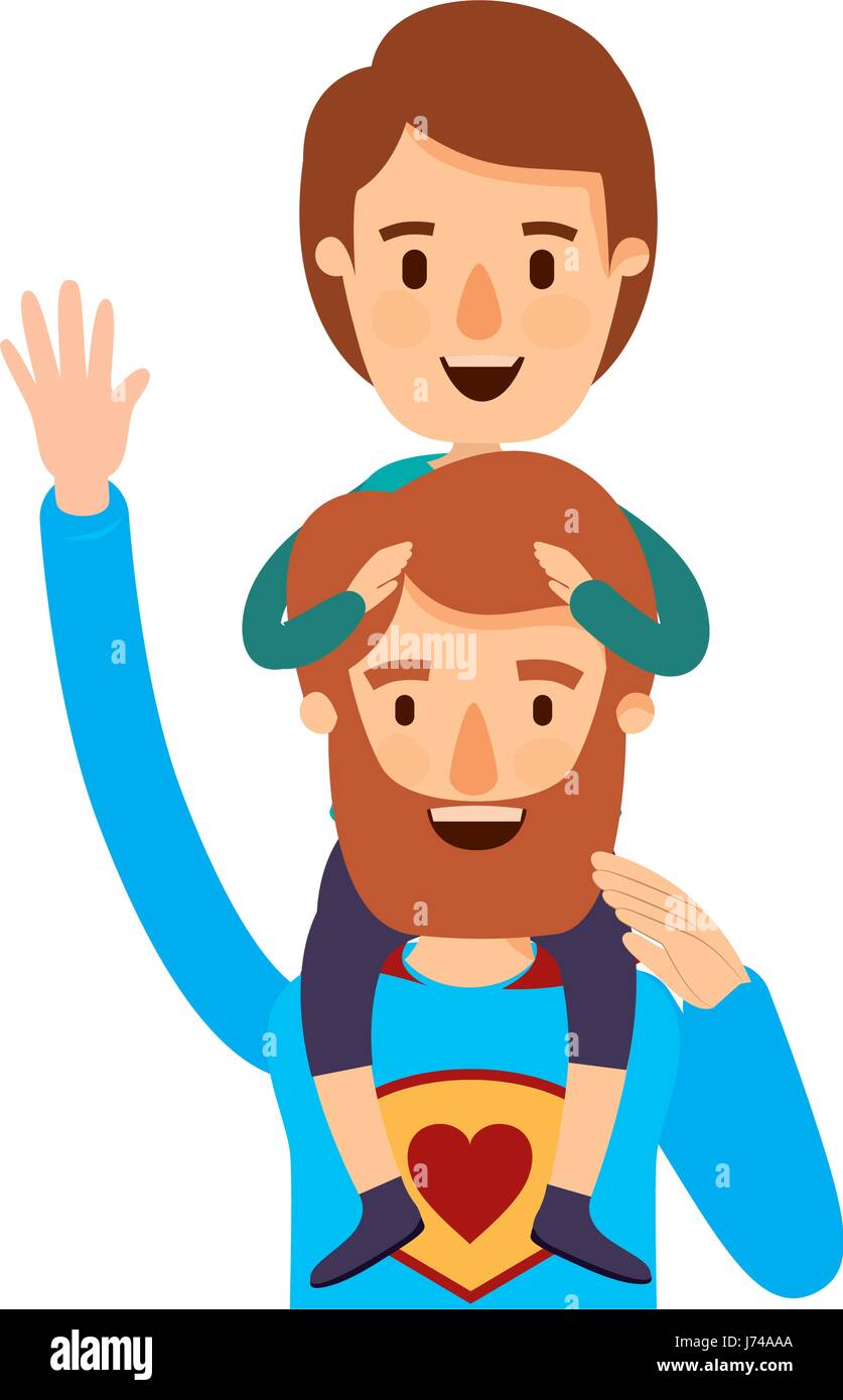 colorful caricature half body super dad hero with boy on his back Stock ...