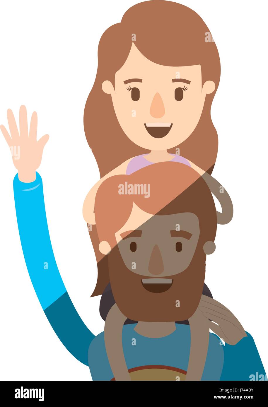 light color shading caricature half body super dad hero greeting with ...