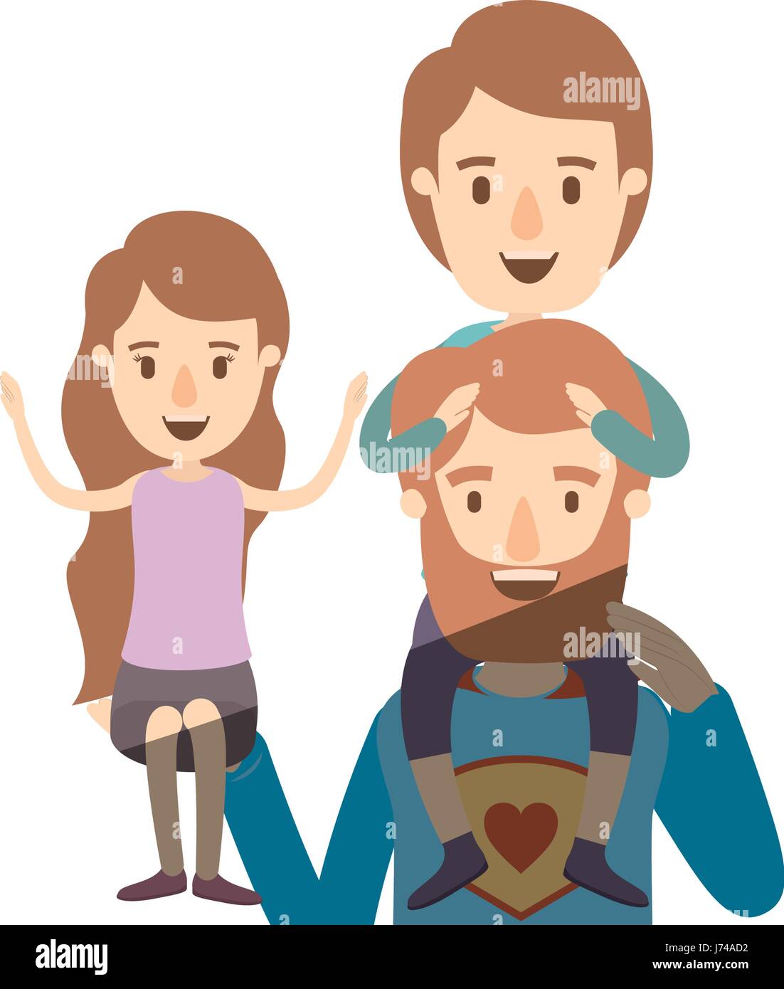 light color shading caricature half body super dad hero with girl on ...