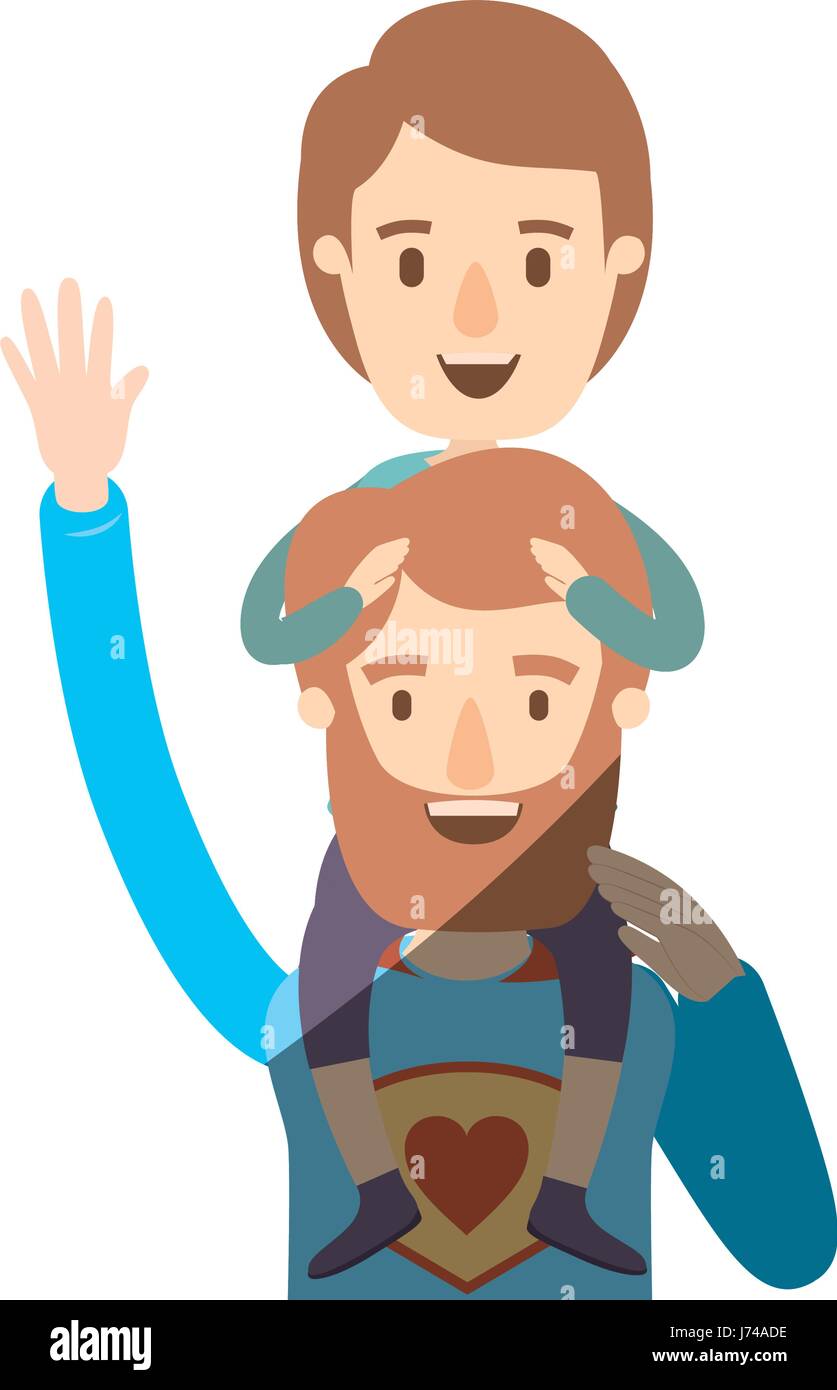 light color shading caricature half body super dad hero greeting with ...