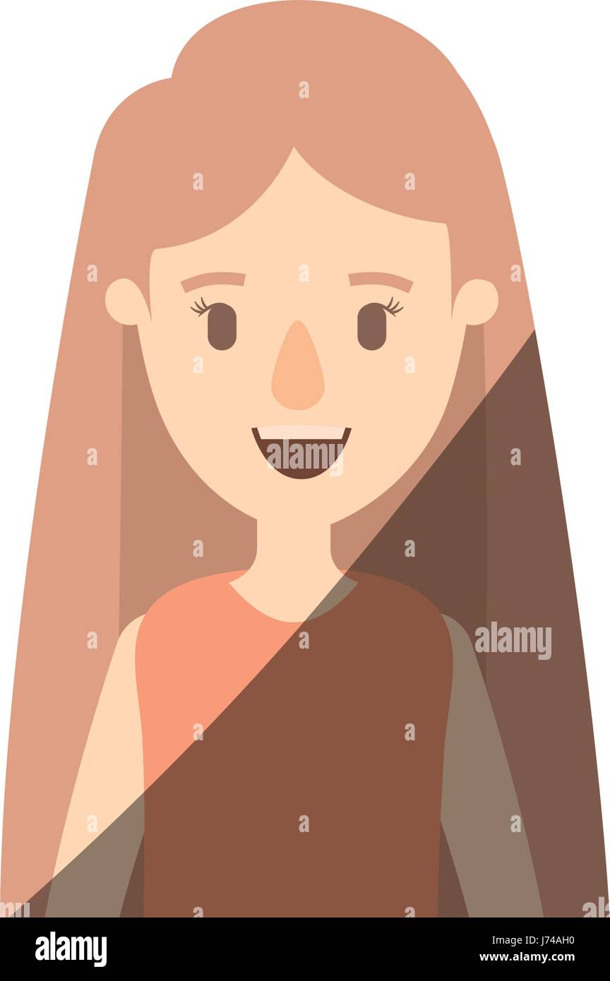 light color shading caricature half body woman with long straight hair ...
