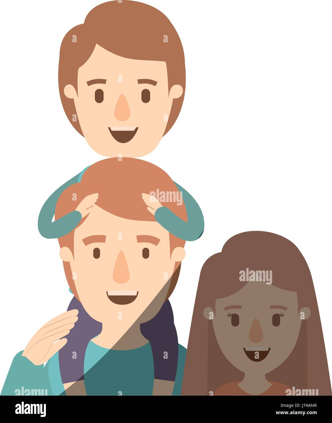 light color shading caricature half body family mother and father with ...