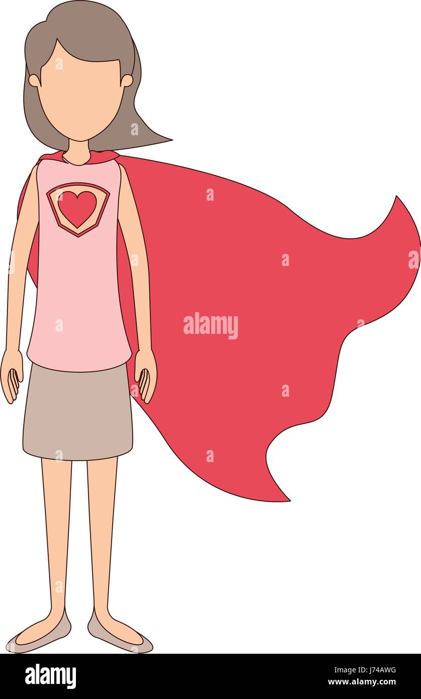 light color caricature faceless full body super hero woman with short ...