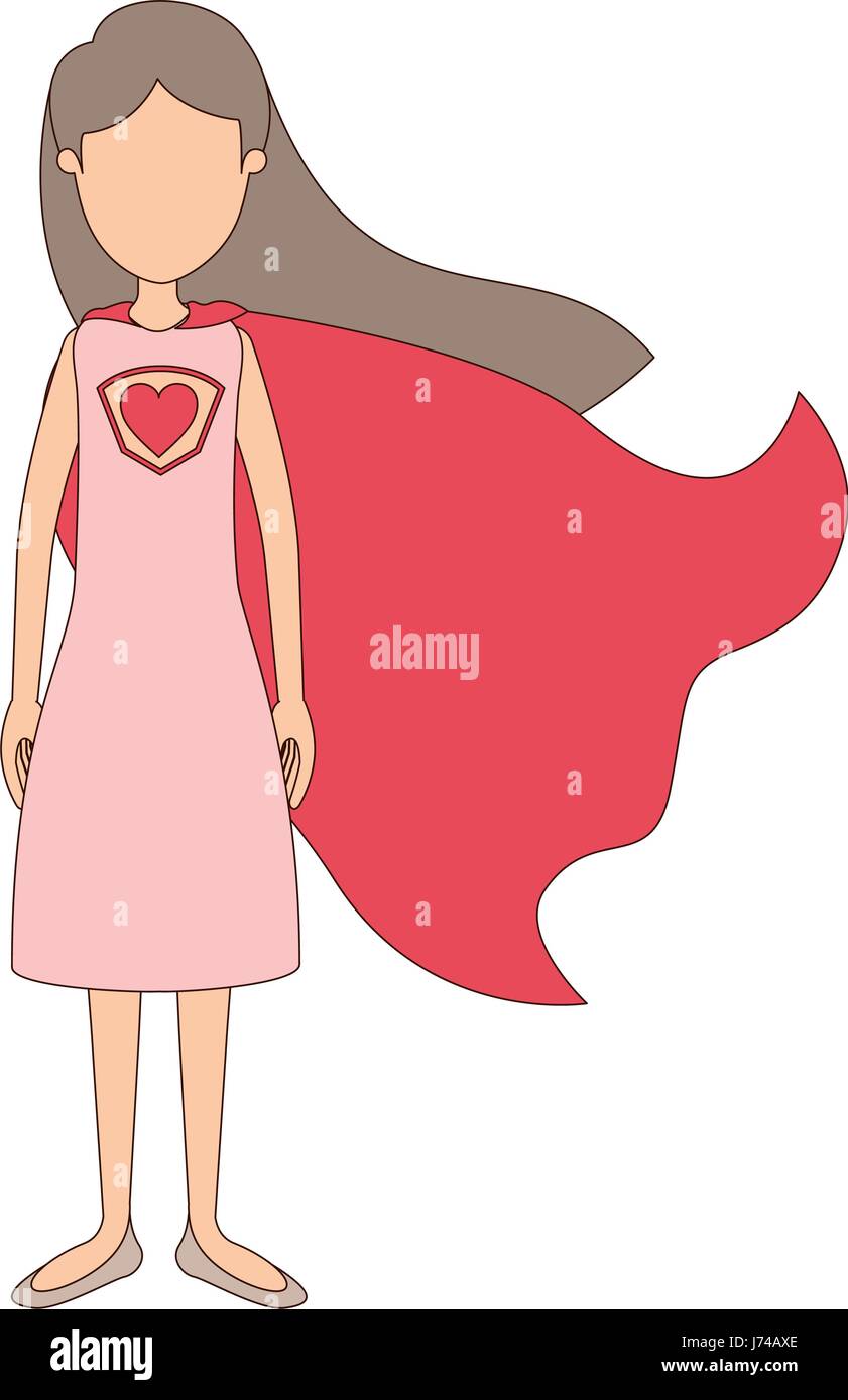 light color caricature faceless full body super hero woman with dress ...