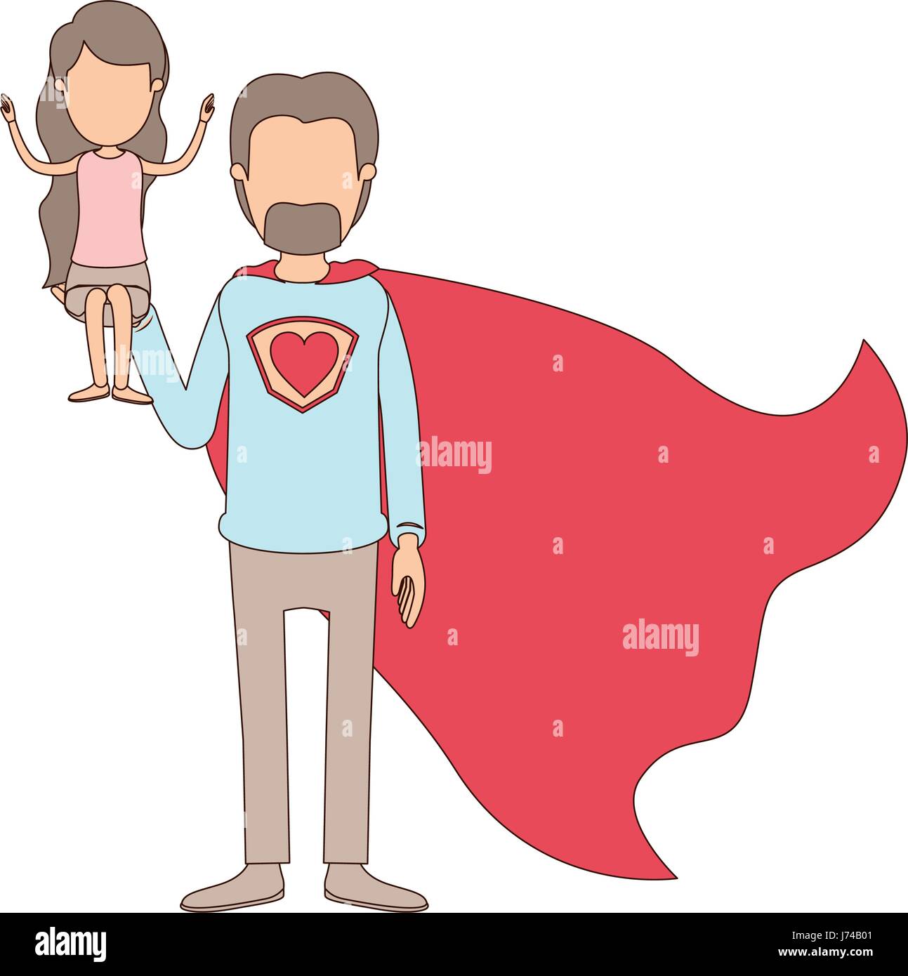 light color caricature faceless full body super dad hero with girl on ...
