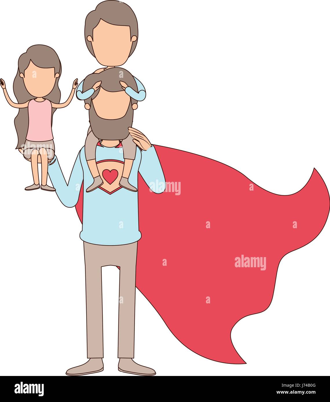 light color caricature faceless full body super dad hero with girl on ...