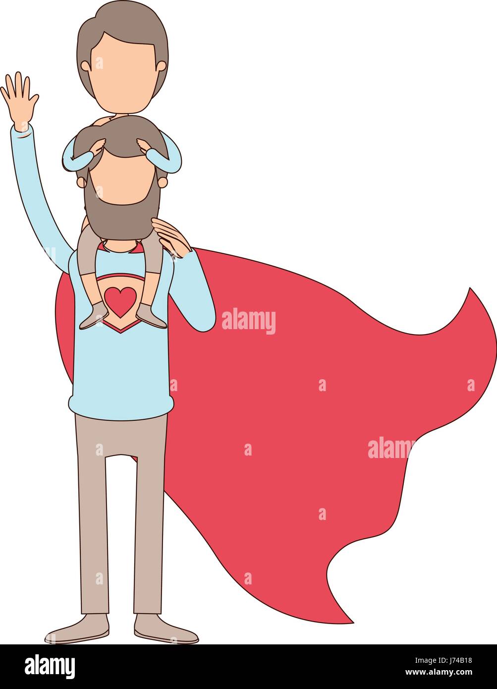 light color caricature faceless full body super dad hero with girl on ...