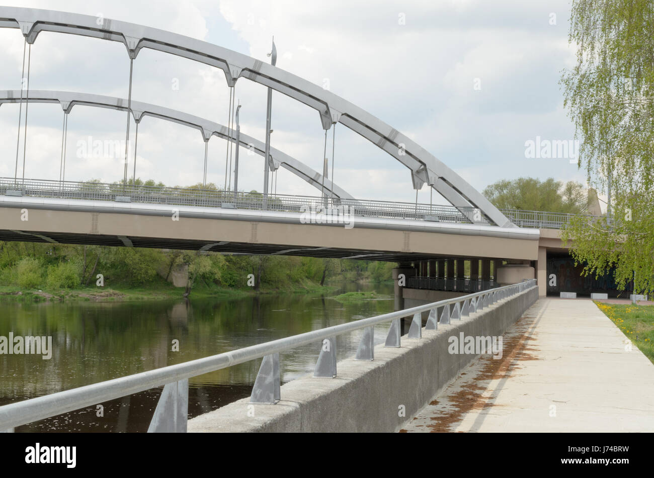 Part of the metal bridge over the river in the future with the ...