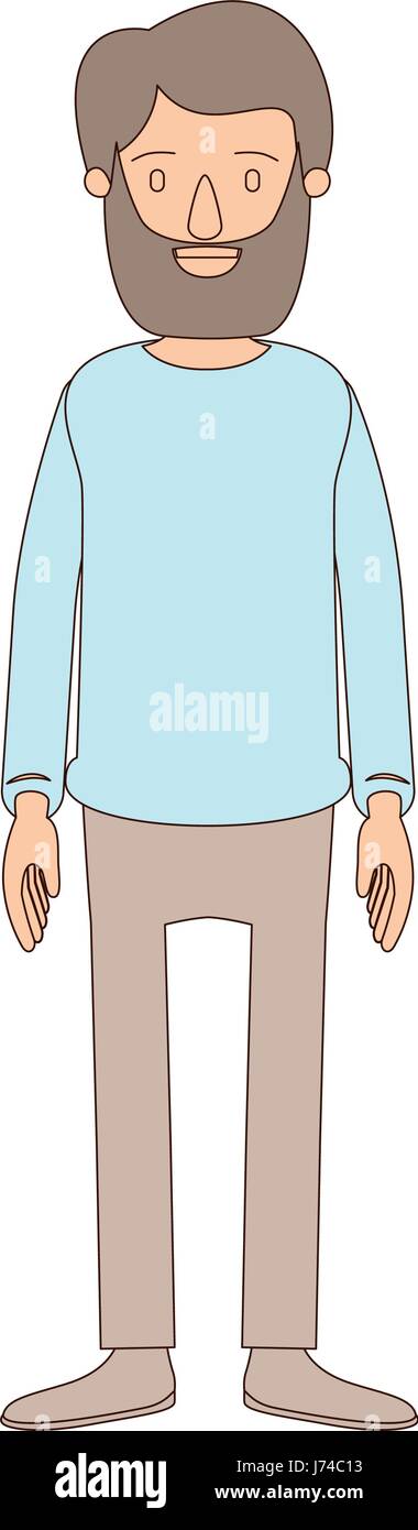 light color caricature full body man with beard and moustache with ...