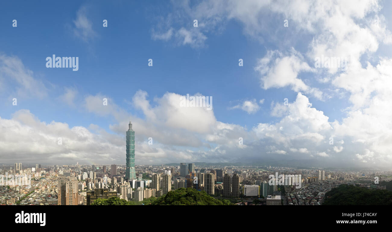 city town horizon cloud thick wide fat firmament sky blue house ...