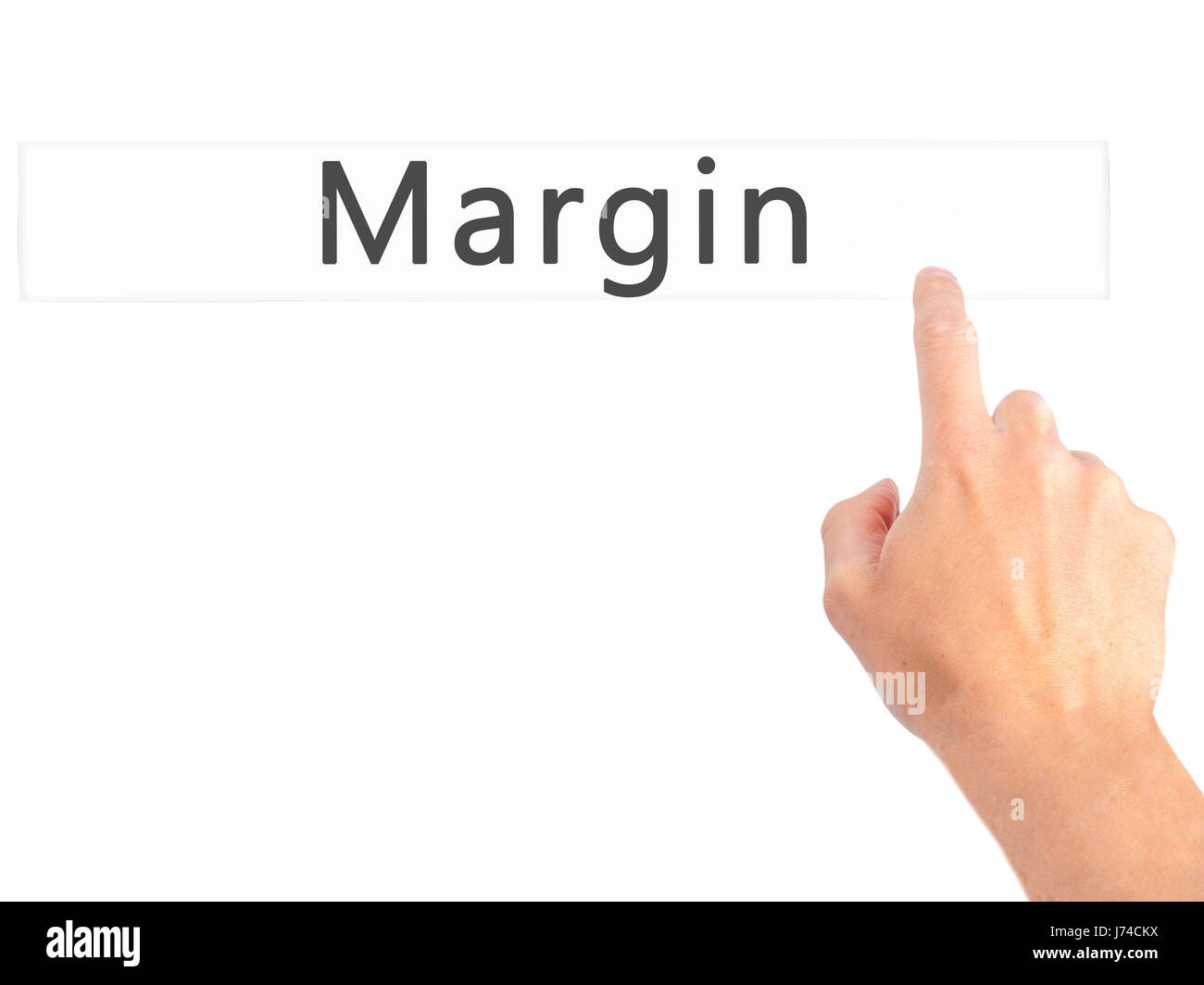 Margin - Hand pressing a button on blurred background concept ...