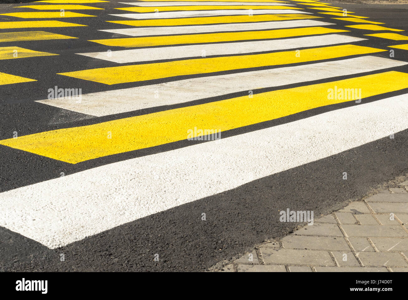 Crosswalk yellow-white warning bright color. Road markings Stock Photo ...