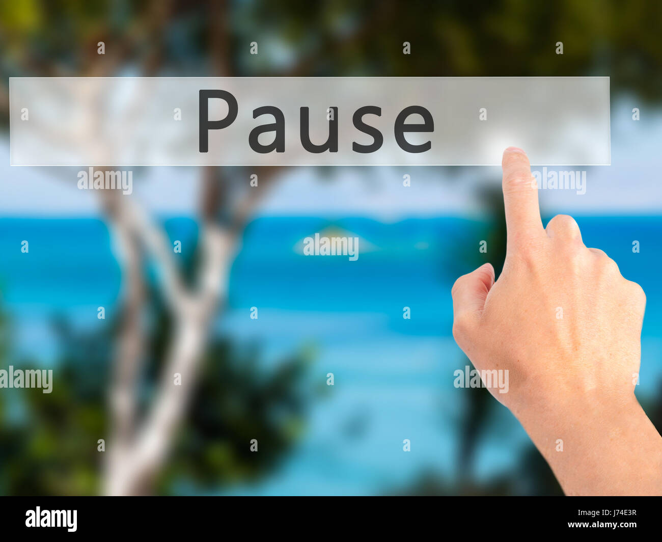 Pause - Hand pressing a button on blurred background concept . Business ...