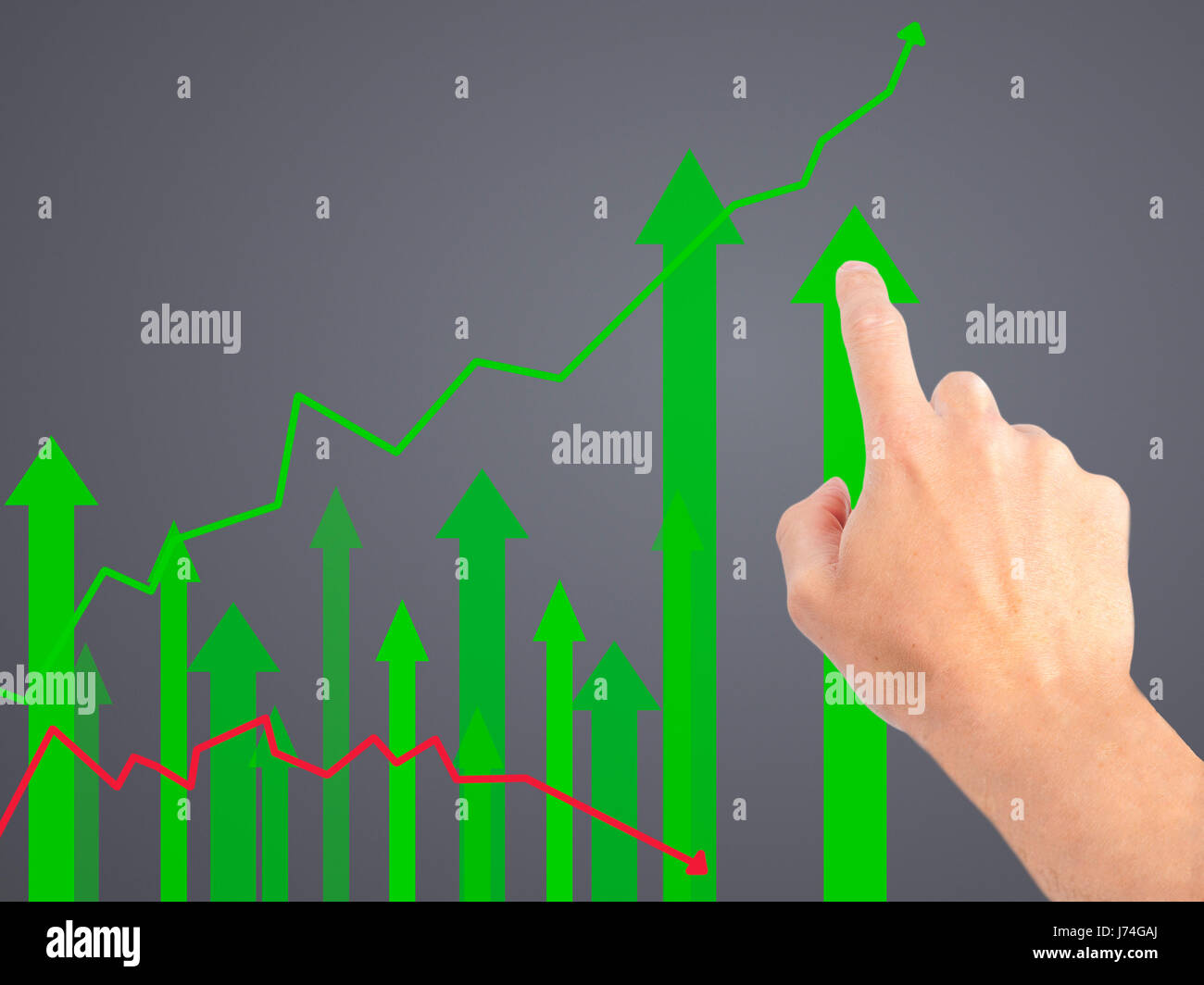 Businessman hand pressing Sales Growth Graph on virtual screen ...