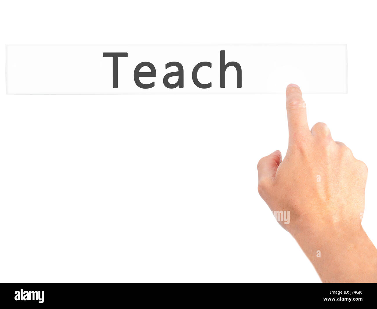 Teach - Hand pressing a button on blurred background concept . Business ...