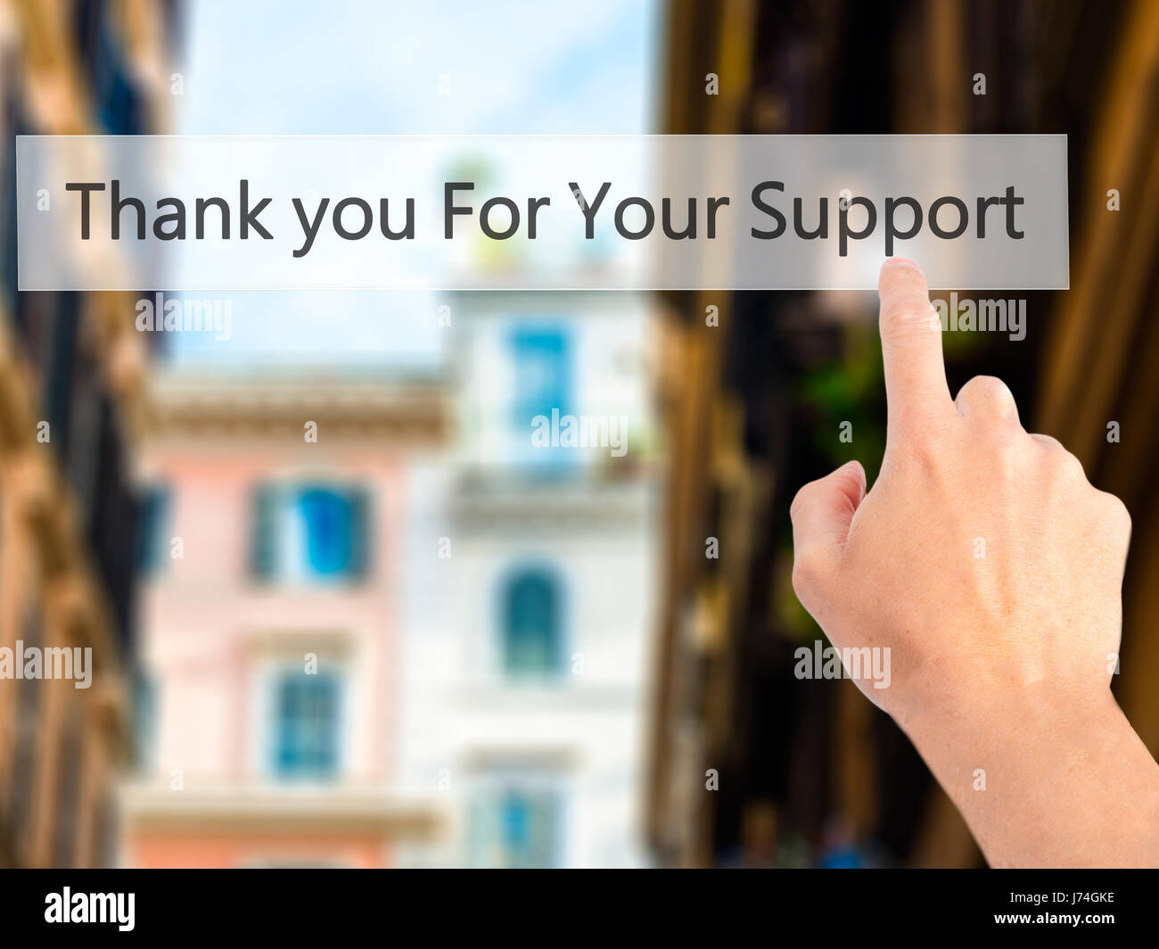 Thank you For Your Support - Hand pressing a button on blurred ...
