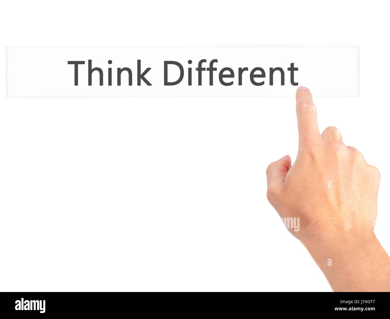 Think Different - Hand pressing a button on blurred background concept ...