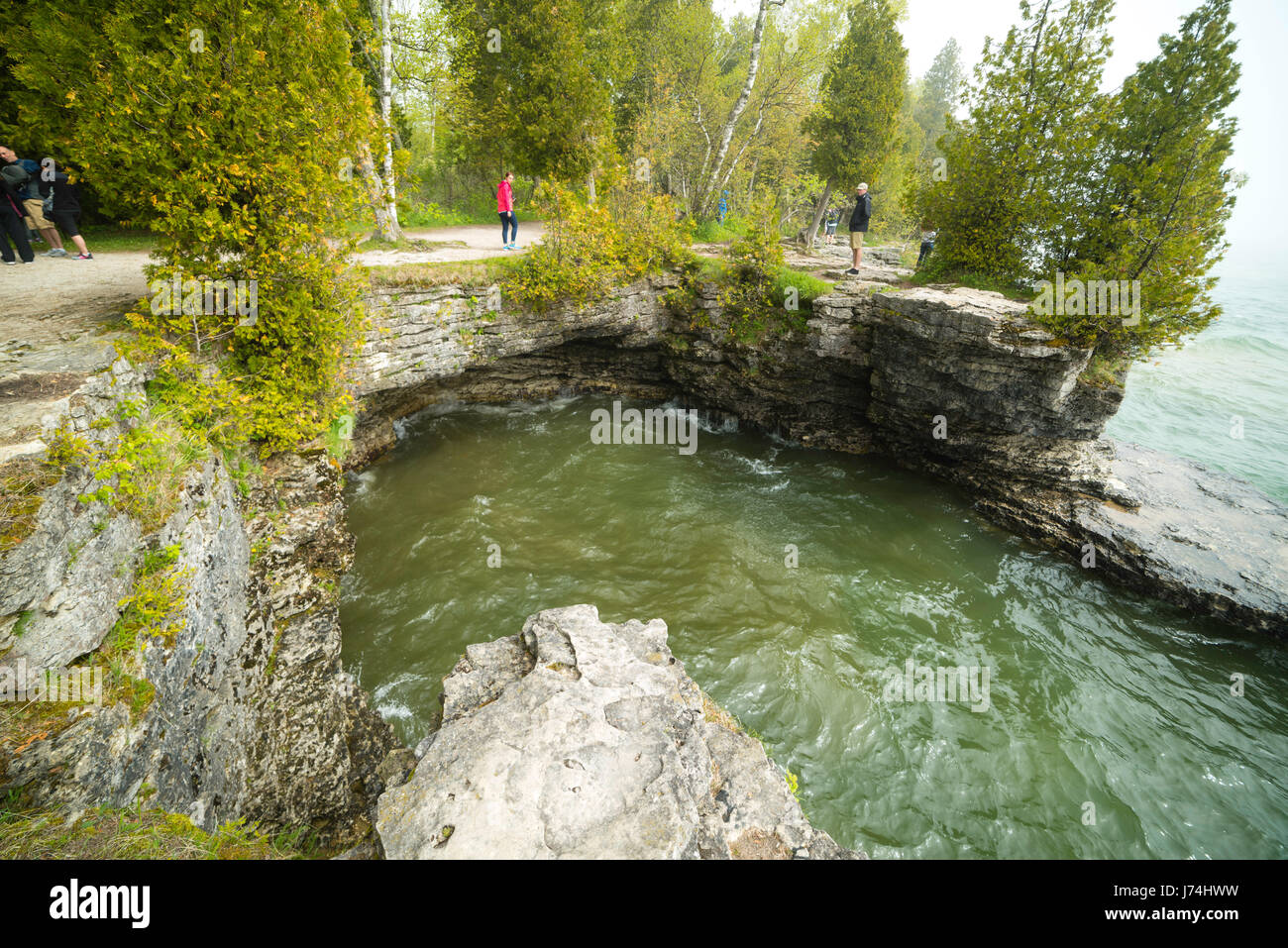 An overcast morning at Cave Point County Park, Door County, Wisconsin ...