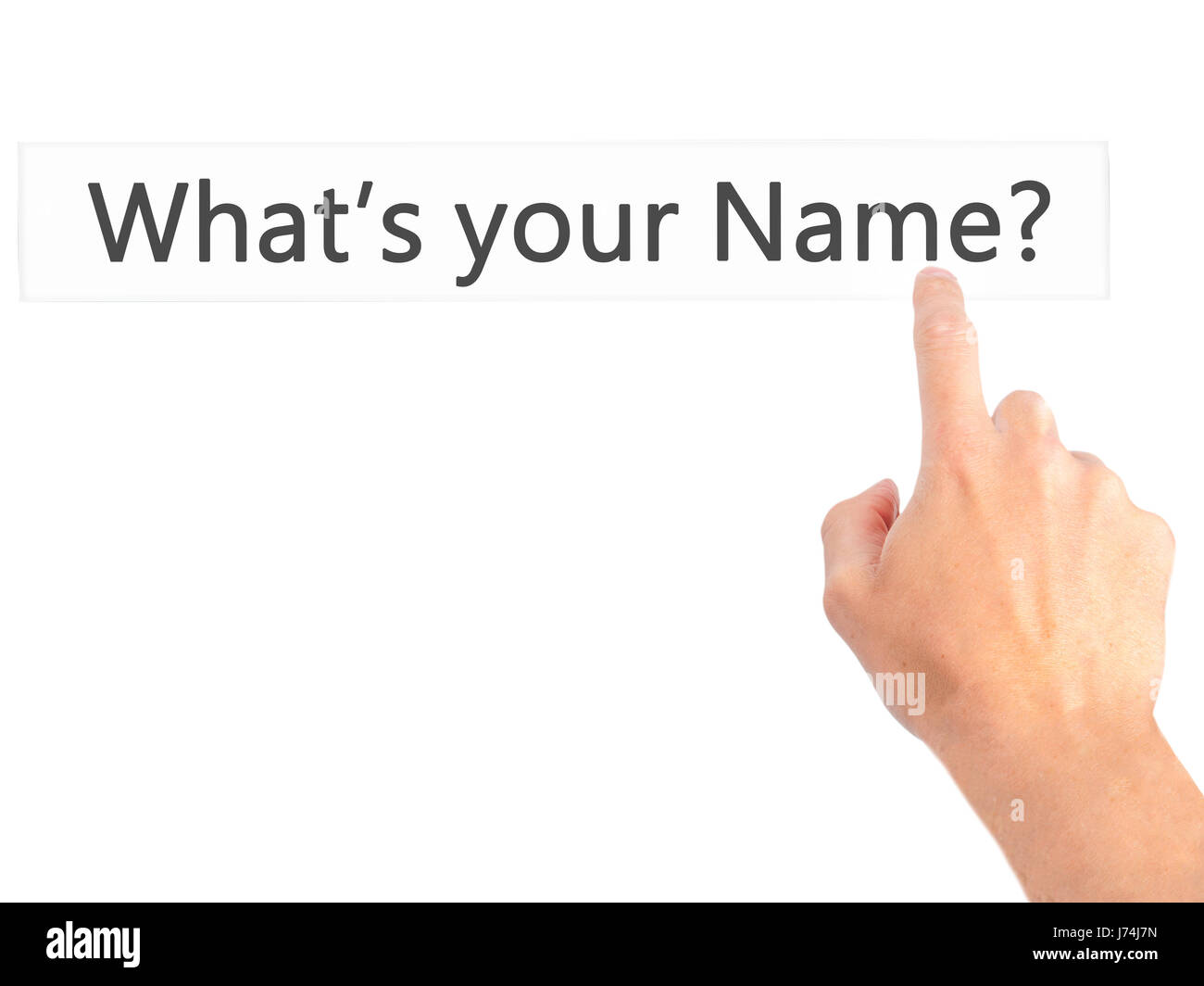 What's your Name - Hand pressing a button on blurred background concept ...