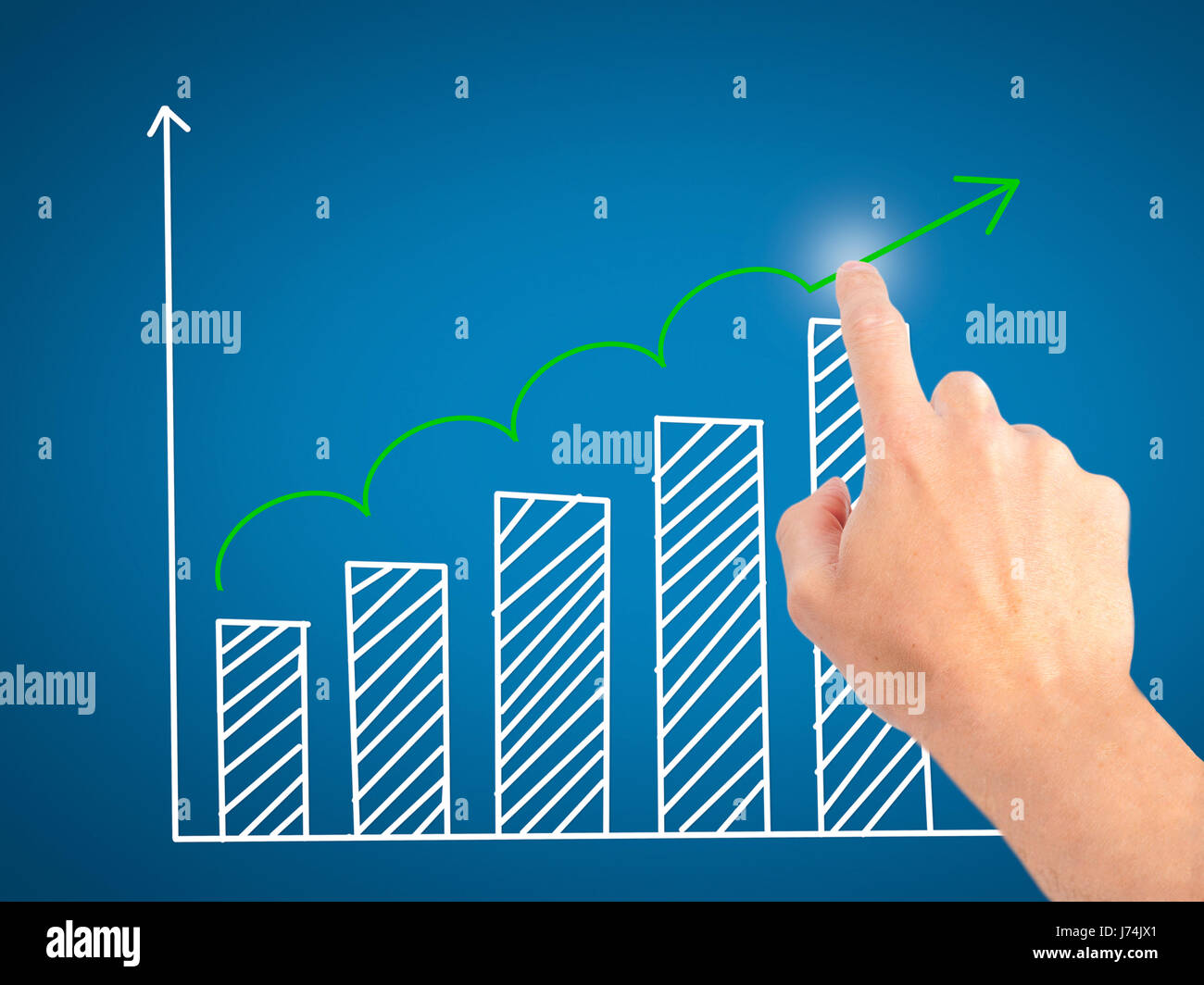 Businessman hand pressing Sales Growth Graph on virtual screen ...