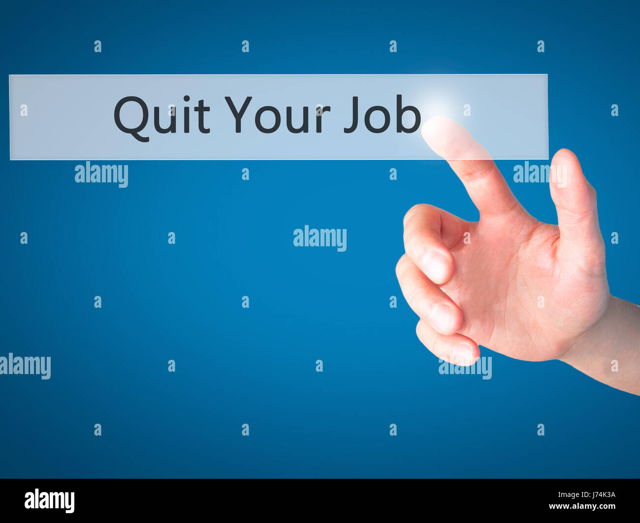 Quit Your Job - Hand pressing a button on blurred background concept ...