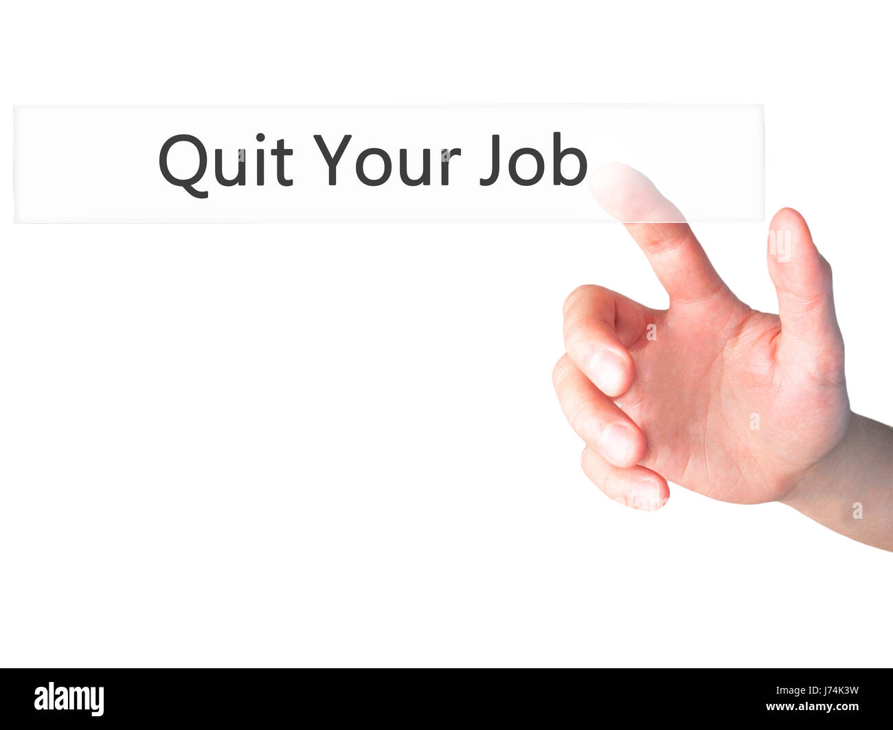Quit Your Job - Hand pressing a button on blurred background concept ...