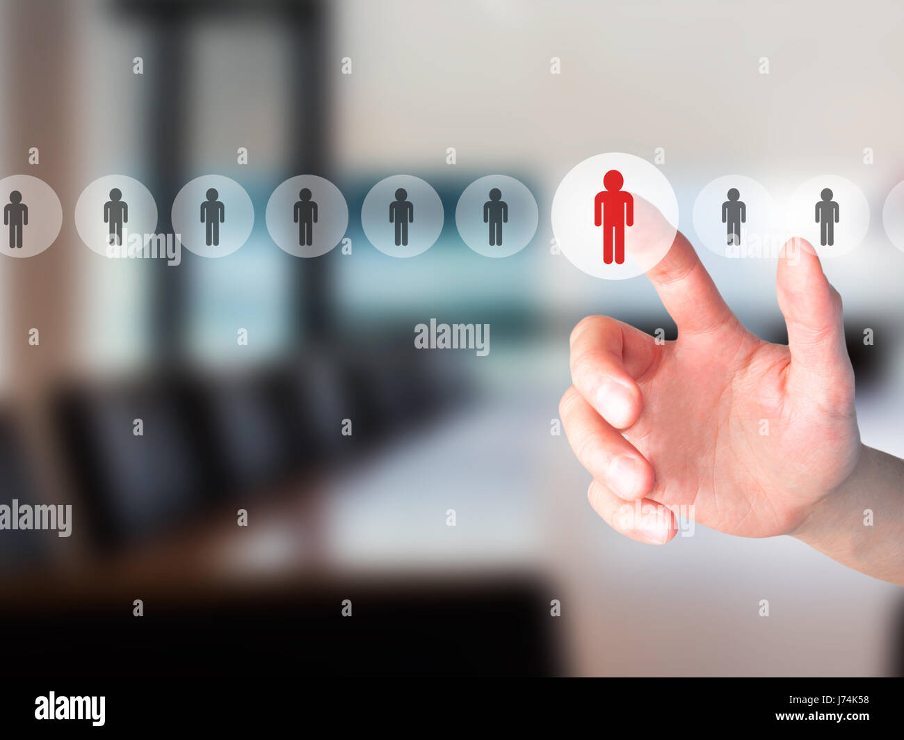 Networking and Recruitment - Hand pressing a button on blurred ...