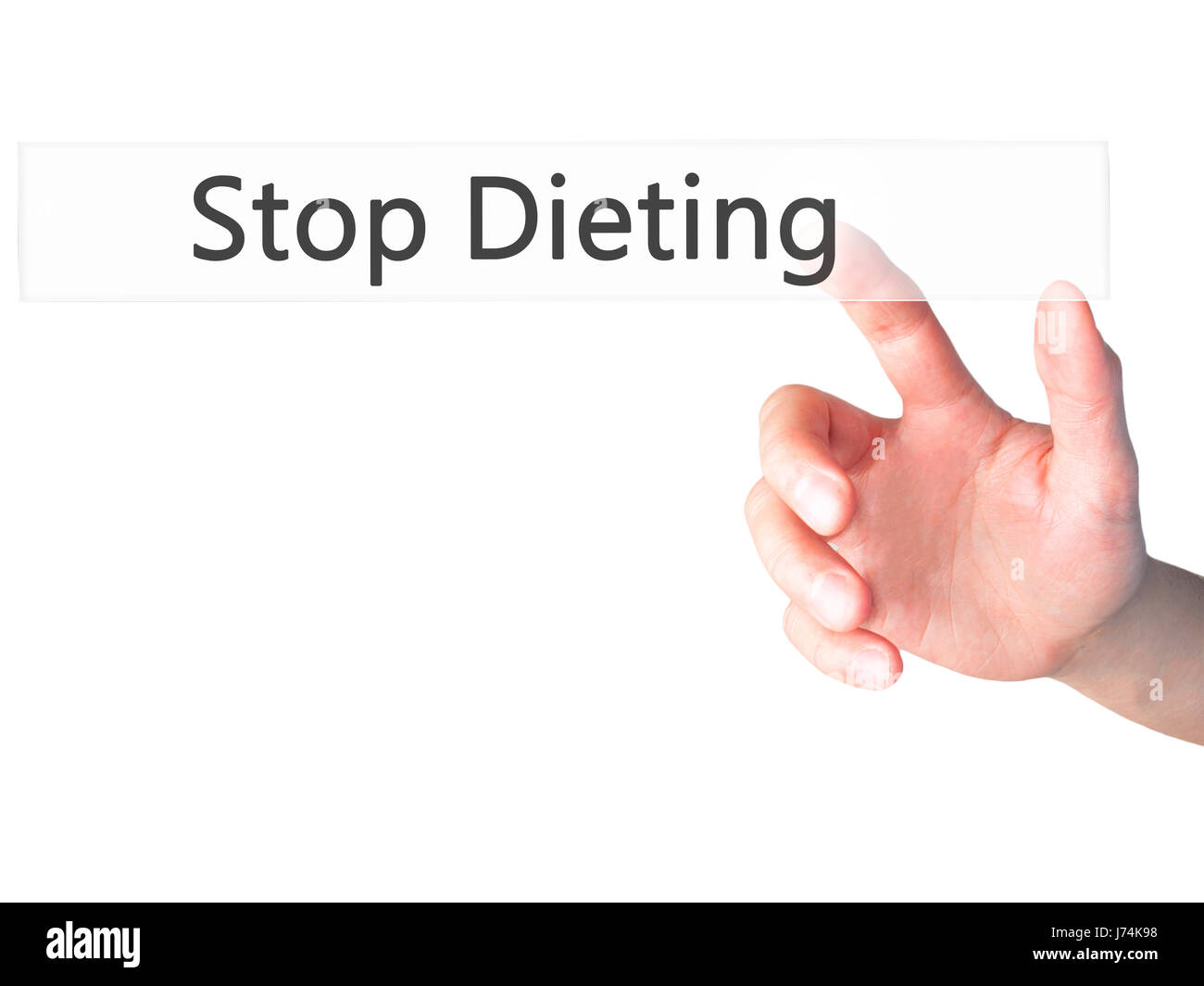 Stop Dieting - Hand pressing a button on blurred background concept ...