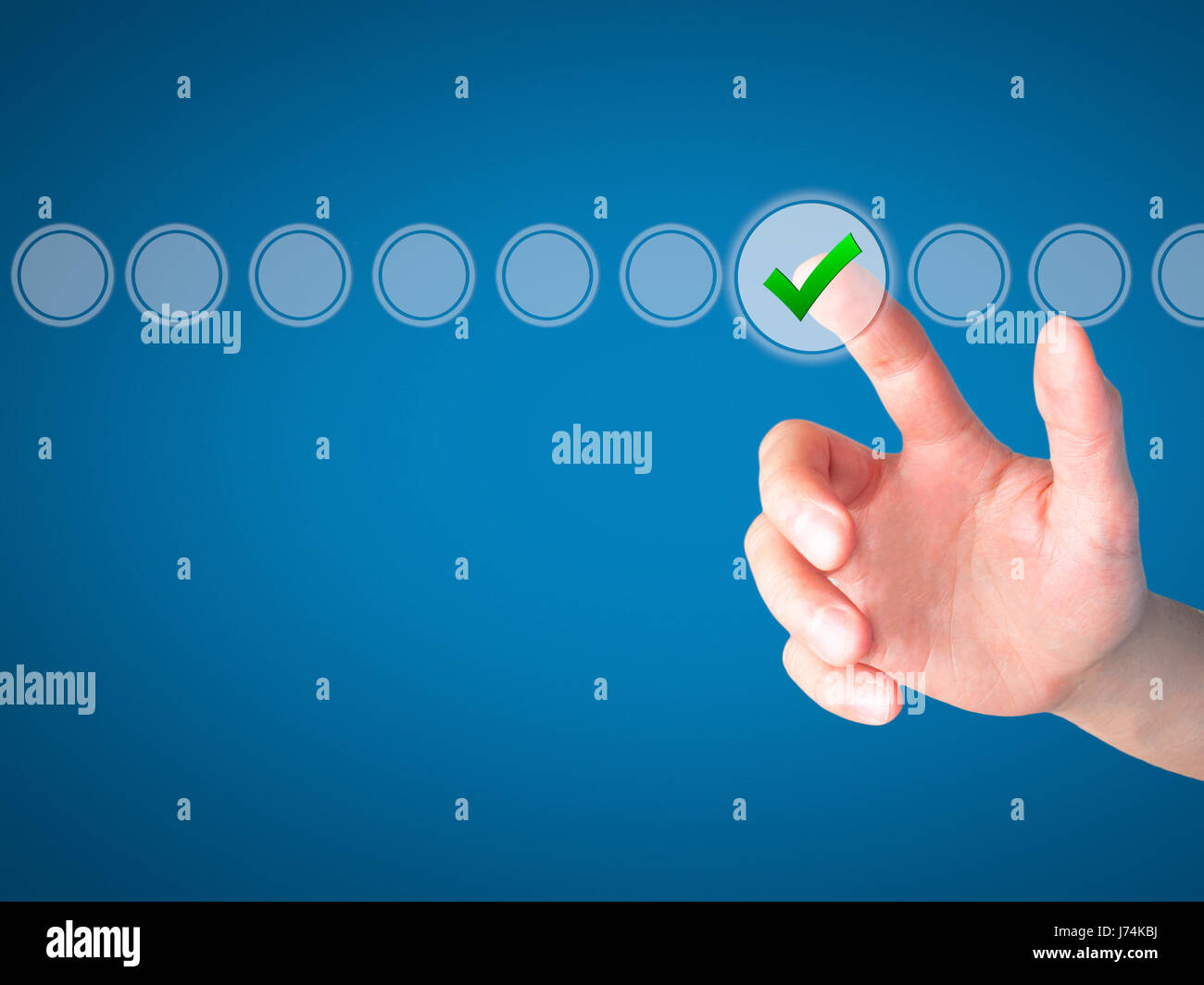 Young male hand touching, pressing modern button and ticking check box ...