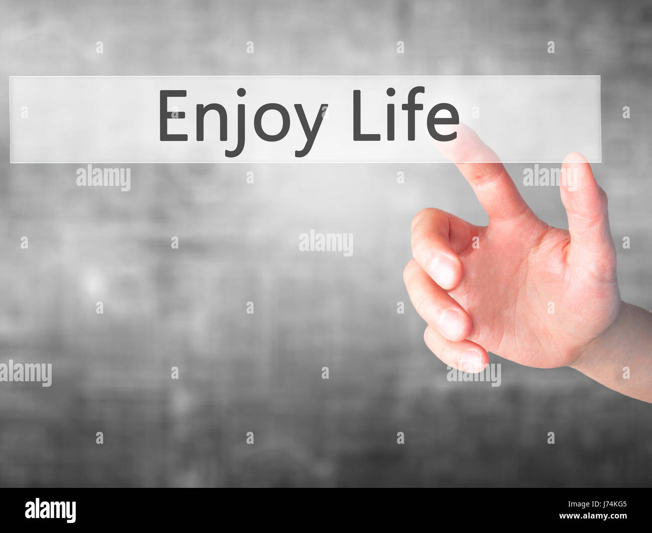 Enjoy Life - Hand pressing a button on blurred background concept ...