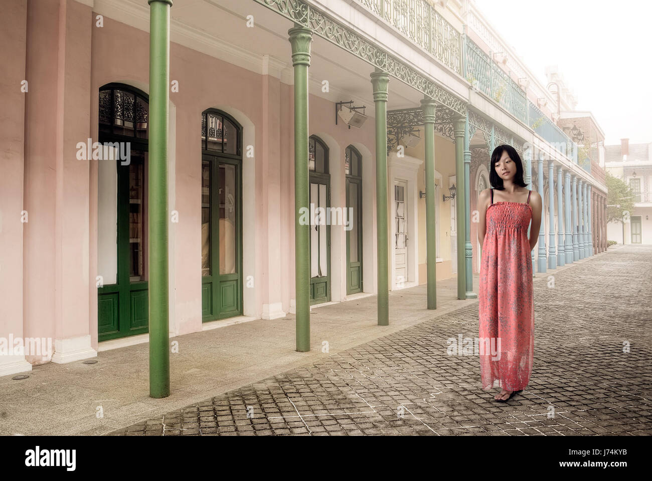 woman city town look glancing see view looking peeking looking at ...