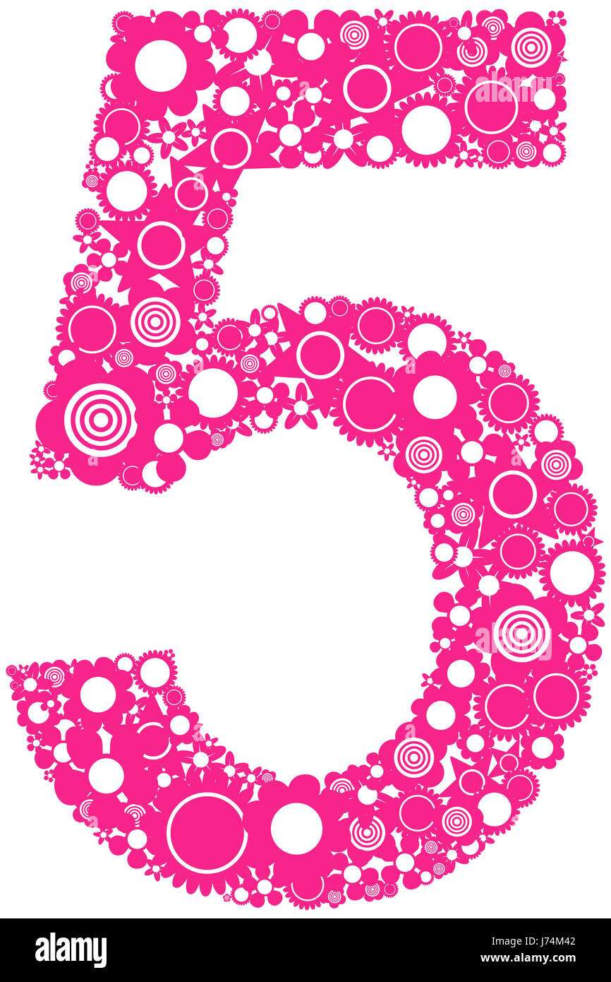 five number fifth flower plant five illustration magenta number digit ...