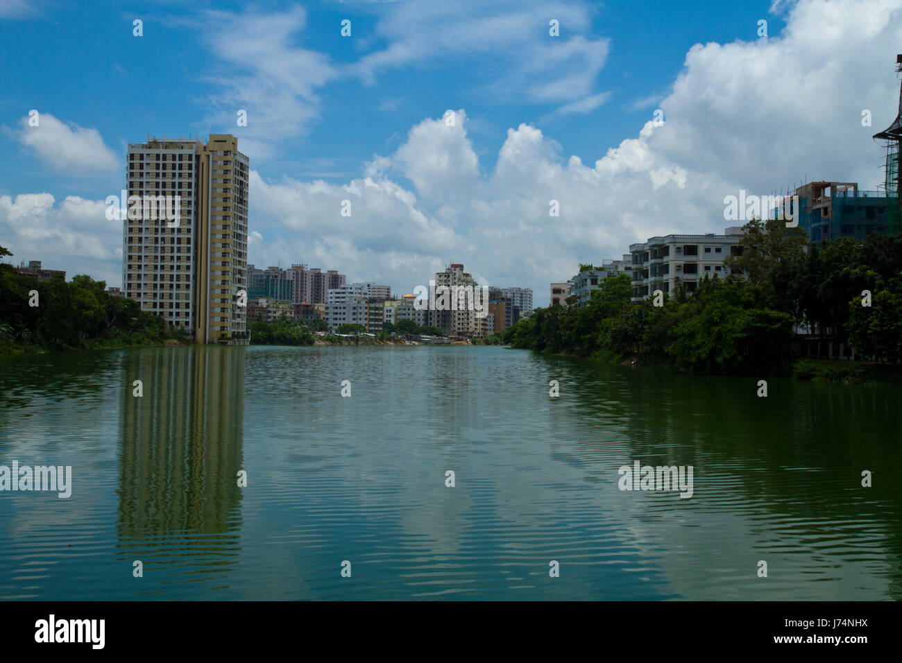 A view of a residential area beside the Gulshan Lake. Dhaka, Bangladesh ...