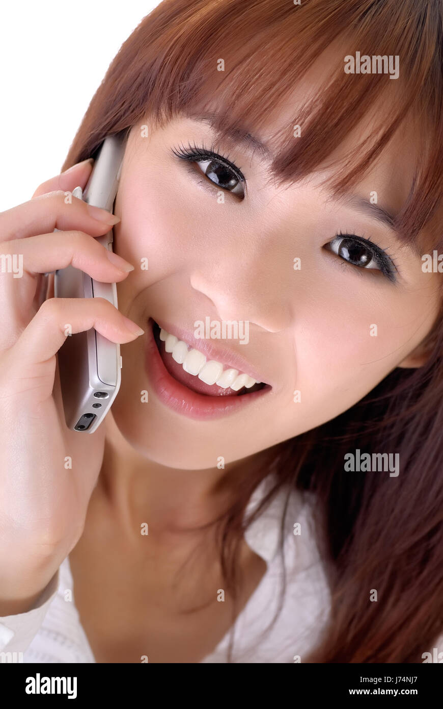 woman telephone phone portrait look glancing see view looking peeking ...