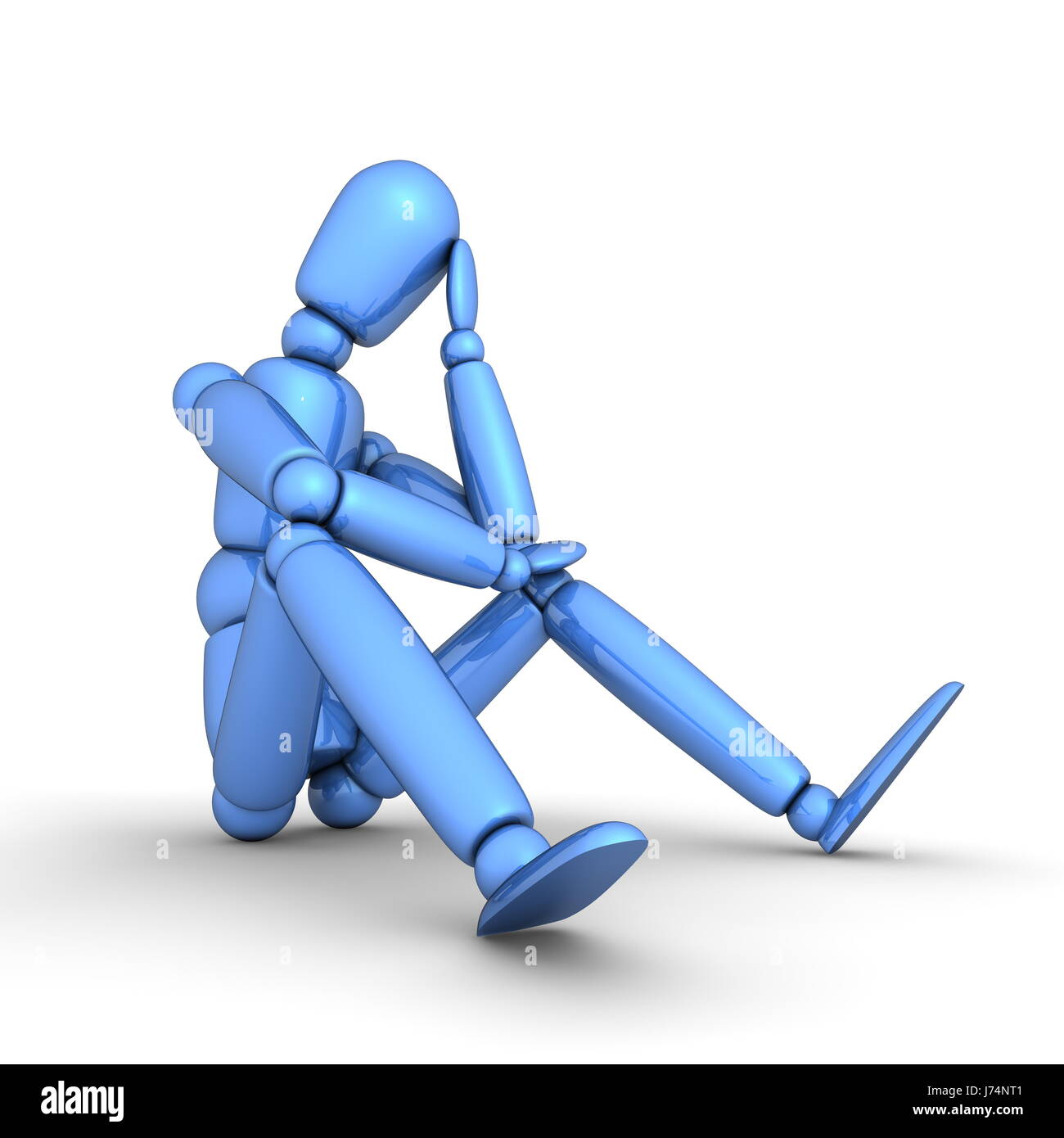 blue person bright shiny thinker metallic put sitting sit thinking guy ...