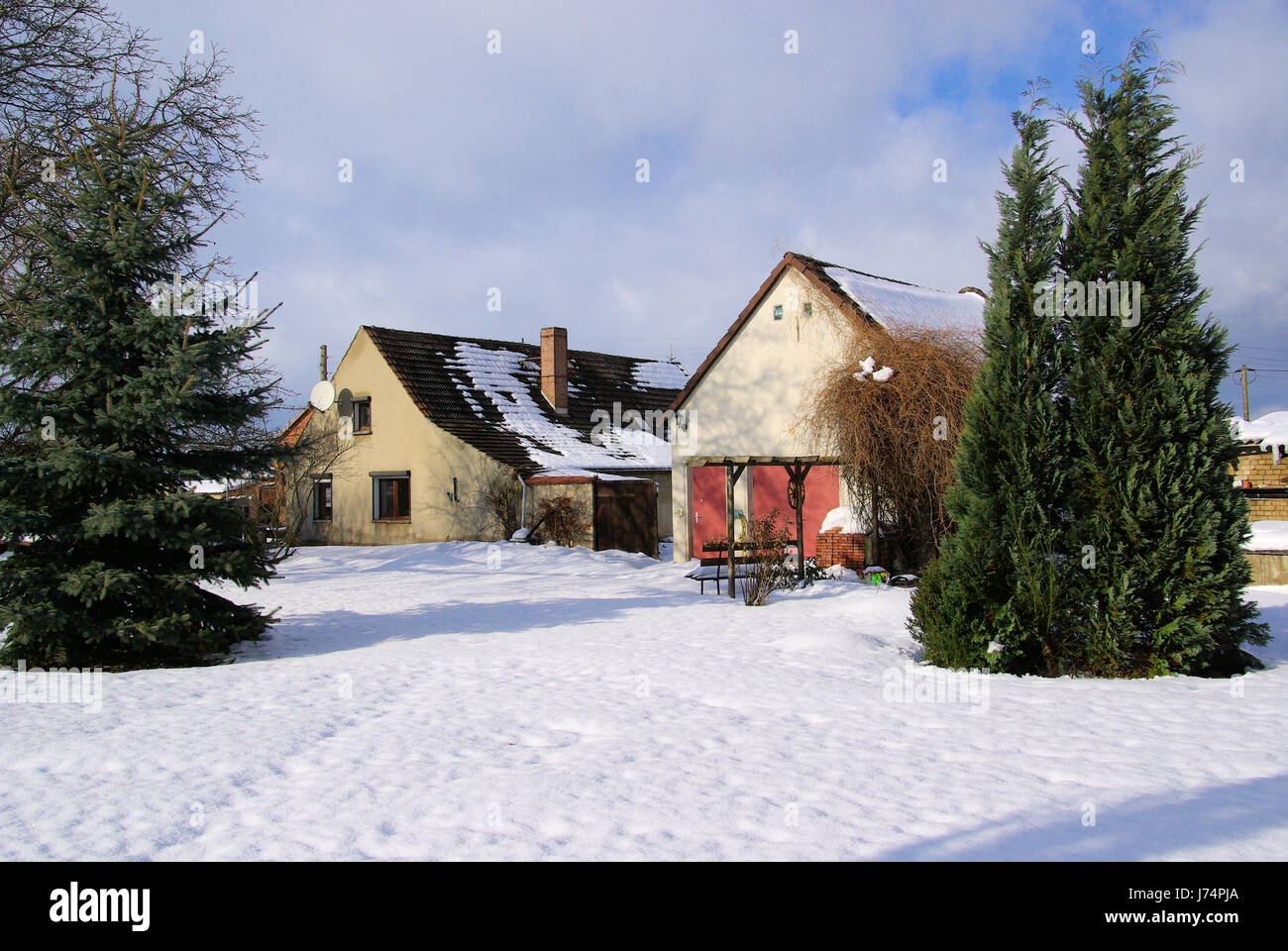 house building tree garden winter farmhouse gardens homestead snow ...