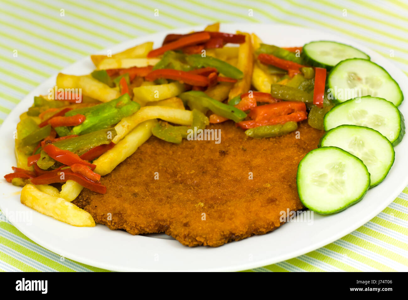 schnitzel veal breaded pork potatoes disc cucumber vegetable veal slice ...